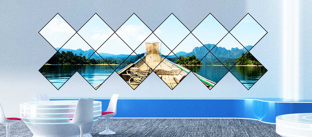 ET4000多媒体服务器支持对多个显示口的拆分重组以及旋转，可轻松完成对不规则显示屏的带载，